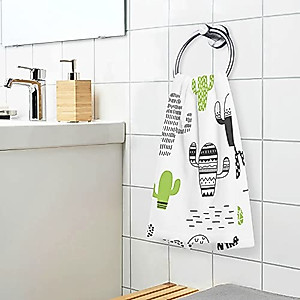 ALAZA Cute Cactus Cacti Hand Drawn Hand Towels for Bathroom 1OO% Cotton 2 pcs Face Towel 16 x 28 inch, Absorbent Soft & Skin-Friendly