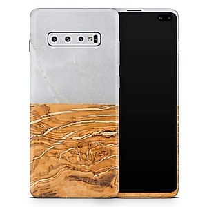 DesignSkinz Marble & Wood Mix V1 Protective Vinyl Decal Wrap Skin Cover Compatible with The Samsung Galaxy S20 (Screen Trim & Back Glass Skin)
