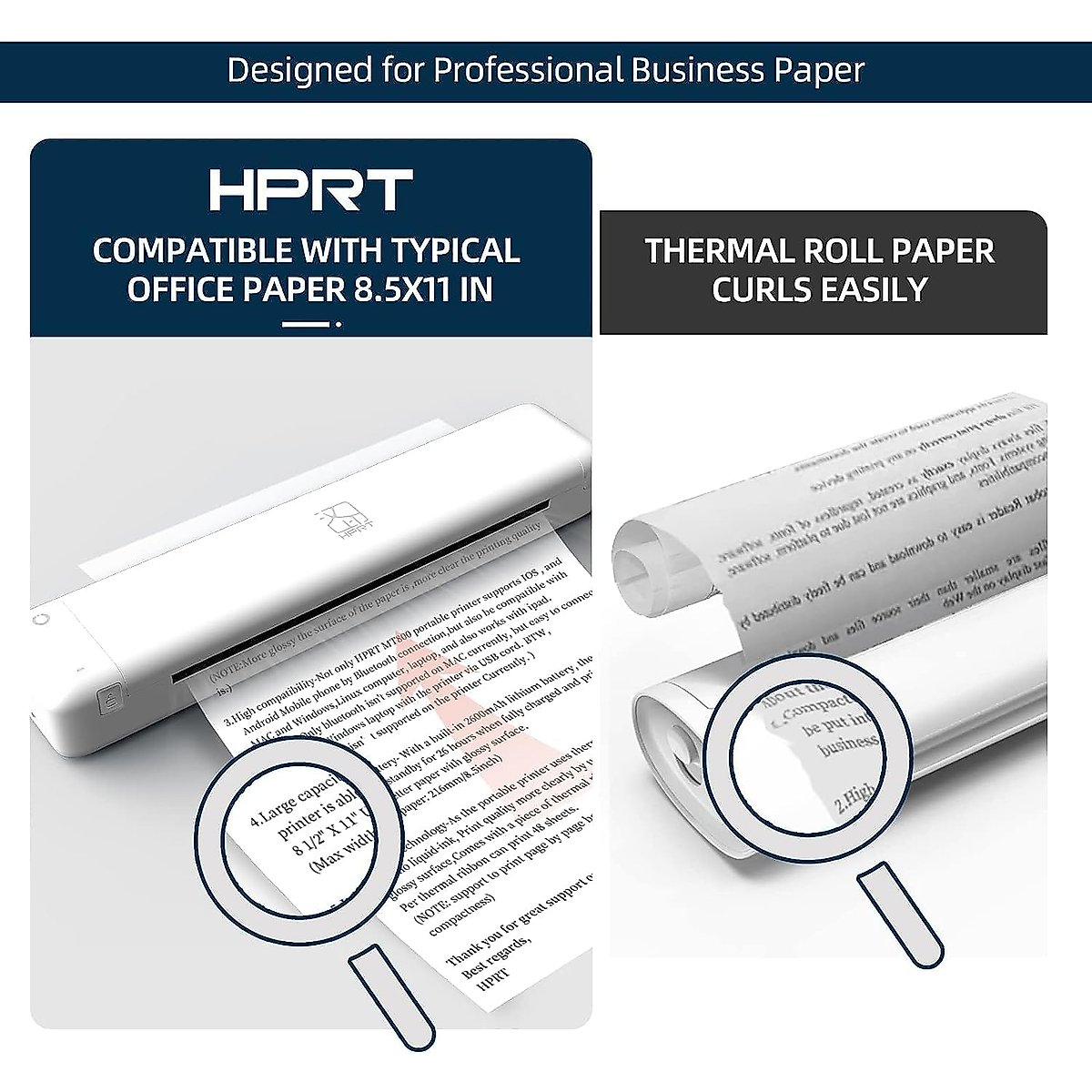 HPRT Wireless Bluetooth Small Printer MT800, Compatible with Andriod& iOS, Laptop, Computers PC,Support 8.5" X 11" US Letter & A4 Size Paper