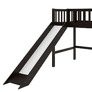 Twin Loft Bed with Slide Rails Frame Wood for Junior Kids Slat Support, No Box Spring Needed