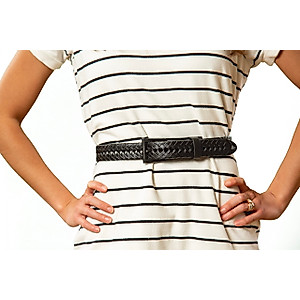 Beep Free 1 1/8” Braided Leather Belt | Black | 44-48 | Airport Friendly | Metal Free