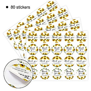 80 Sunflower Baby Shower Thank You Stickers, Sunflower Bridal Shower Wedding Favor Labels, Sunflower Birthday Party Favor Wrap Stickers (2 Inch)