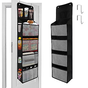 Boczif Over Door Hanging Organizer, 5-Shelf Wall Mount Storage with 4 Large Pocket and Mesh Clear Window, Anti Tilt Behind Door Organizer for Bathroom, Pantry, Closet, Dorm, Toys, Kitchen, Cosmetics