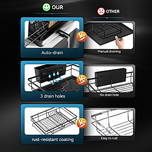 Laveshop Dish Drying Rack - Expandable Dish Rack, Large Capacity Dish Drainer for Kitchen Counter, Rust-Proof with Utensil Holder, Black