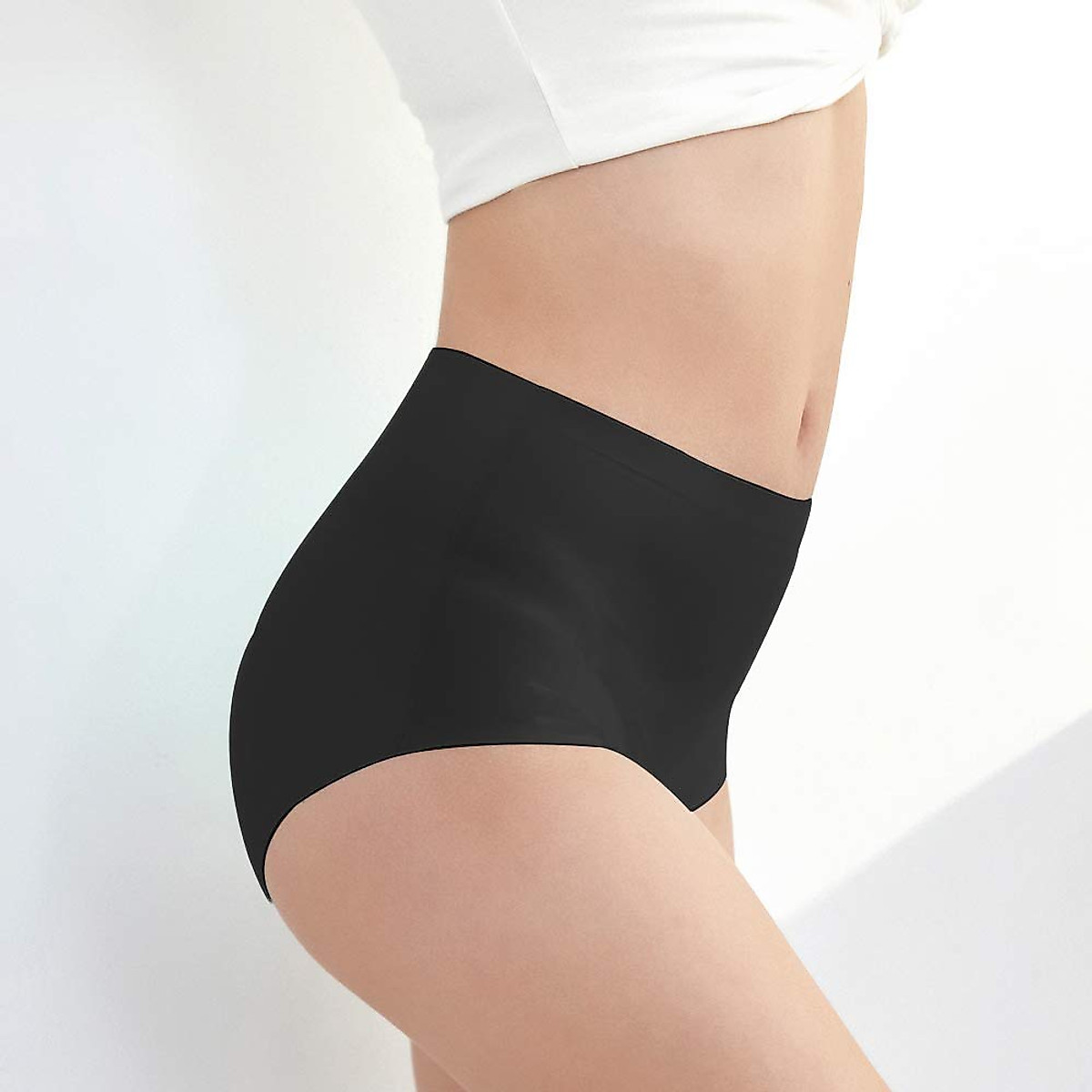 FallSweet No Show High Waist Briefs Underwear for Women Seamless Panties,Pack of 4 (Black4, L)