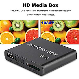 HD Media Player Box 110-240V Full HD Mini Box Media Player 1080P Media Player Box Support USB MMC RMVB MP3 AVI MKV.(Black)
