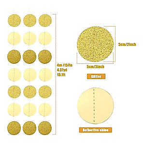 Glitter Circle Dot Garland Kit for Party Decorations Hanging Circle Banner Streamer Backdrop Decor for Wedding Birthday Bday Engagement Bridal Shower (Glitter Gold)