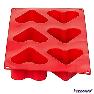 Tezzorio 6-Cavity Heart Silicone Baking Mold, BPA Free, Non-Stick Baking Molds/Cake Pans