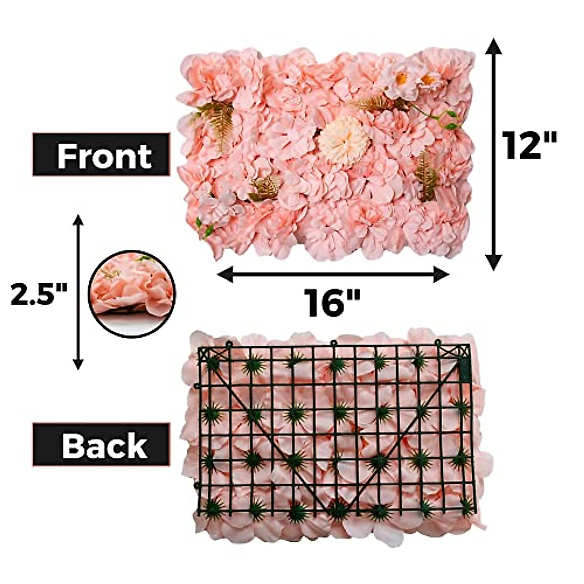 Imperial Pink Flower Wall Backdrop Panel - Pack of 6 - Artificial Flower Wall Decor, Pink Wall Decor, Wedding Party, Baby Shower Decorations | Handmade Floral Wall | Includes Zip Ties - 12x16