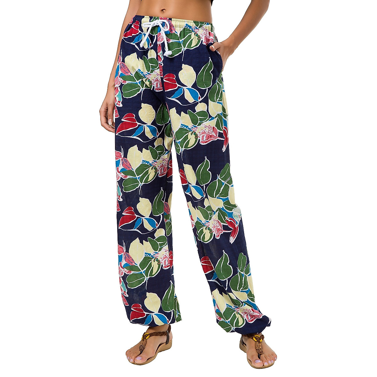 Urban CoCo Women's Floral Print Boho Pants Harem Pants Jogger Pants (# 12, XL)