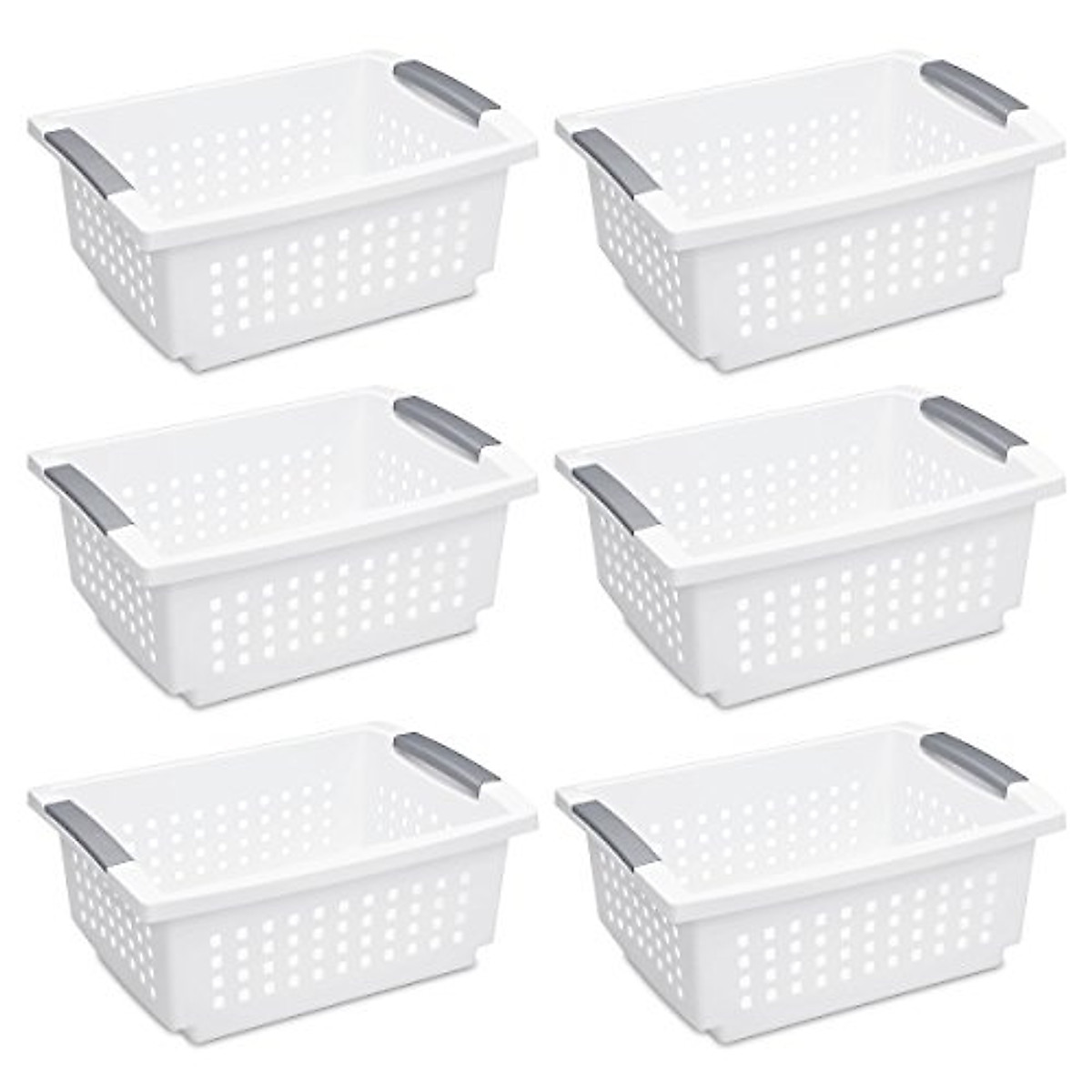 Sterilite 16628006 Medium Stacking Basket, White Basket w/ Titanium Accents, 6-Pack