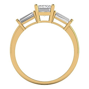 Clara Pucci 2.0 Carat Emerald cut 3 stone Solitaire with Accent Genuine Moissanite Wedding Promise Anniversary Bridal Ring 18K Yellow Gold 8.25