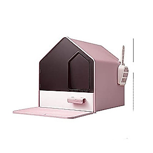 Cat Box Fully Enclosed Cat Litter Box Drawer Type Cats Toilet Deodorizing Kitten Bedpans Anti-splash for Cat Under Pet Supplies Cat Furniture ( Color : Pink with Mat , Size : 46x46x41cm )