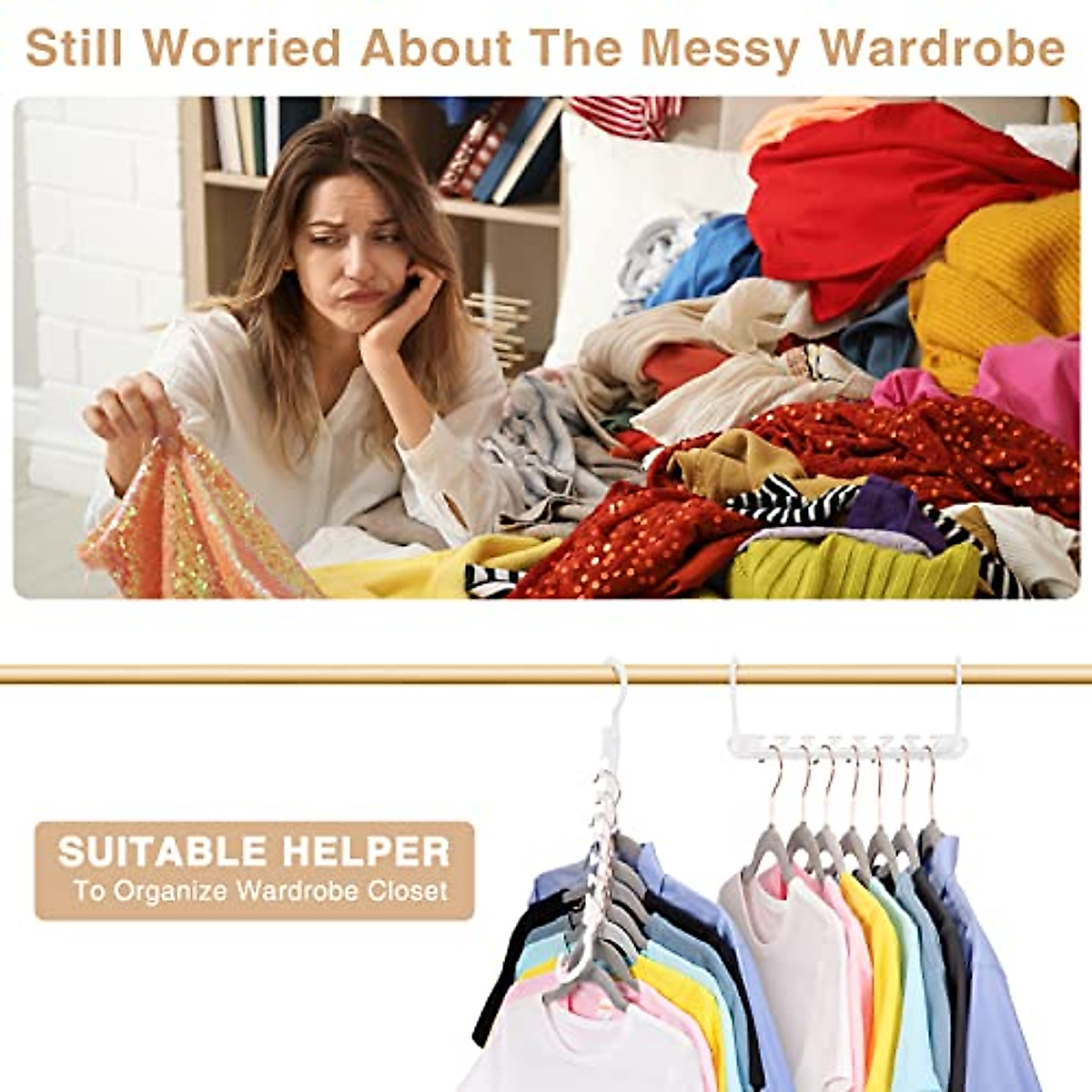 HOUSE DAY Magic Hangers Space Saving 10 Pack, Upgraded Sturdy Smart Space Triangles for Hangers, Premium Hanger Hooks Triple Closet Space, Closet Organizers and Storage, College Room Essentials, White