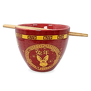 Boom Trendz Year Of The Rabbit Chinese Zodiac Ceramic Dinnerware Set Includes 16 Ounce Ramen Noodle Bowl and Red One Size
