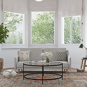 Flash Furniture Delphine Convertible Split Back Sofa Futon - Gray Faux Linen Upholstery - Solid Wood Legs - Curved Armrests - Sleeper Couch for Small Spaces,Grey