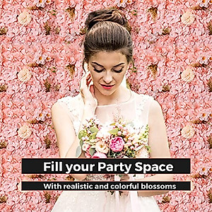 Imperial Pink Flower Wall Backdrop Panel - Pack of 6 - Artificial Flower Wall Decor, Pink Wall Decor, Wedding Party, Baby Shower Decorations | Handmade Floral Wall | Includes Zip Ties - 12x16