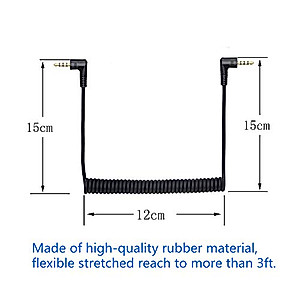 CERRXIAN 90 Degree Right Angle 3.5mm Male to Male Jack 4 Pole Extension Aux Audio Coiled Spiral Cable