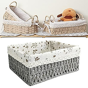 ＫＬＫＣＭＳ Multipurpose Rattan Storage Basket Decorative Baskets for Living Room Tabletop Bedroom, Medium Grey A