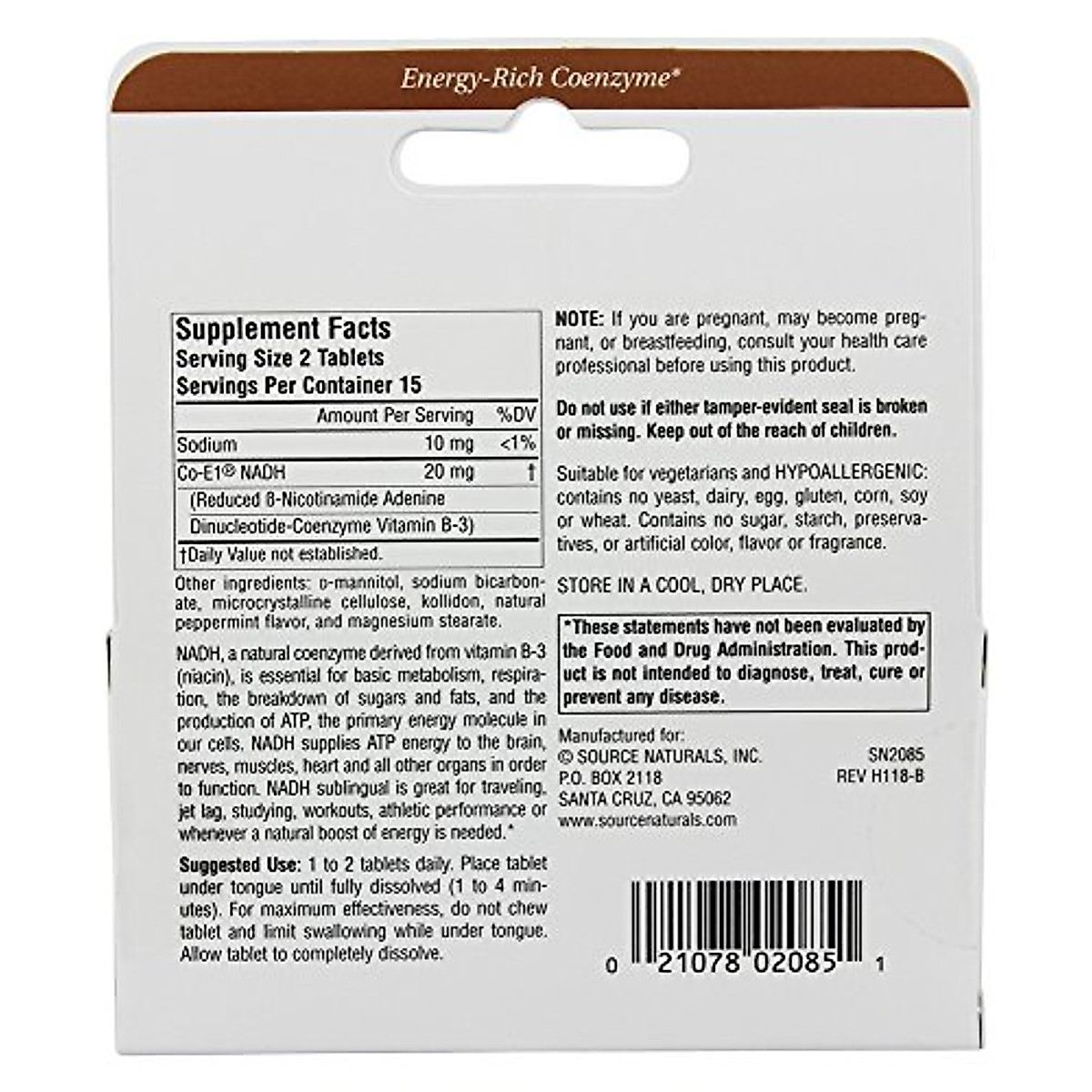 Source Naturals NADH 10mg, Boost Energy and Mental Alertness*, 10mg - 30 Peppermint Lozenges