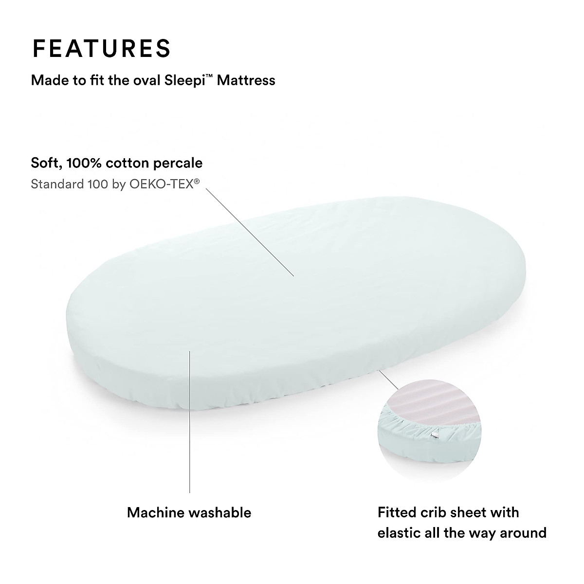 Stokke Sleepi Fitted Sheet, Powder Blue - Soft Sheets for Sweet Dreams - Made for Stokke Sleepi Crib/Bed - 100% Fine Cotton Percale - Washable