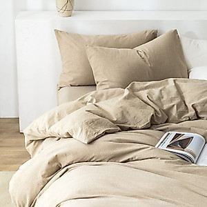 TIPTOE BEAR King Duvet Cover Set- 100% Washed Cotton 3 Pcs Soft Comfy Breathable Chic Linen Feel Bedding, 1 Duvet Cover and 2 Pillow Shams, Beige