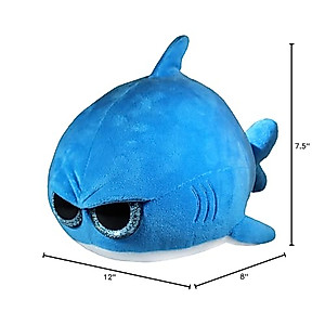 Grumpy Shark - Cute Super Soft Plush Stuffed Animal Toy (Angry Glitter Eyes) - Large 8 Inch - Unique Funny Gift for Kids and Adults