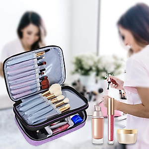 Teamoy Travel Makeup Brush Case(up to 8.8"), Professional Makeup Train Organizer Bag with Handle Strap for Makeup Brushes and Makeup Essentials-Medium, Purple(No Accessories Included)