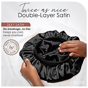 CAPLORD Satin Bonnet Adjustable Sleeping Silk Bonnet Black Women Men Double Layer Satin Lined Sleep Cap Sleeping Hair Wrap Silk Bonnet Large Braids Cover Bonnets Night Head Curly Hair Recommended