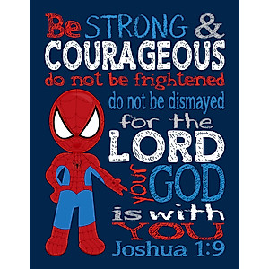 Spiderman Superhero Christian Nursery Decor Unframed Print - Be Strong and Courageous Joshua 1:9