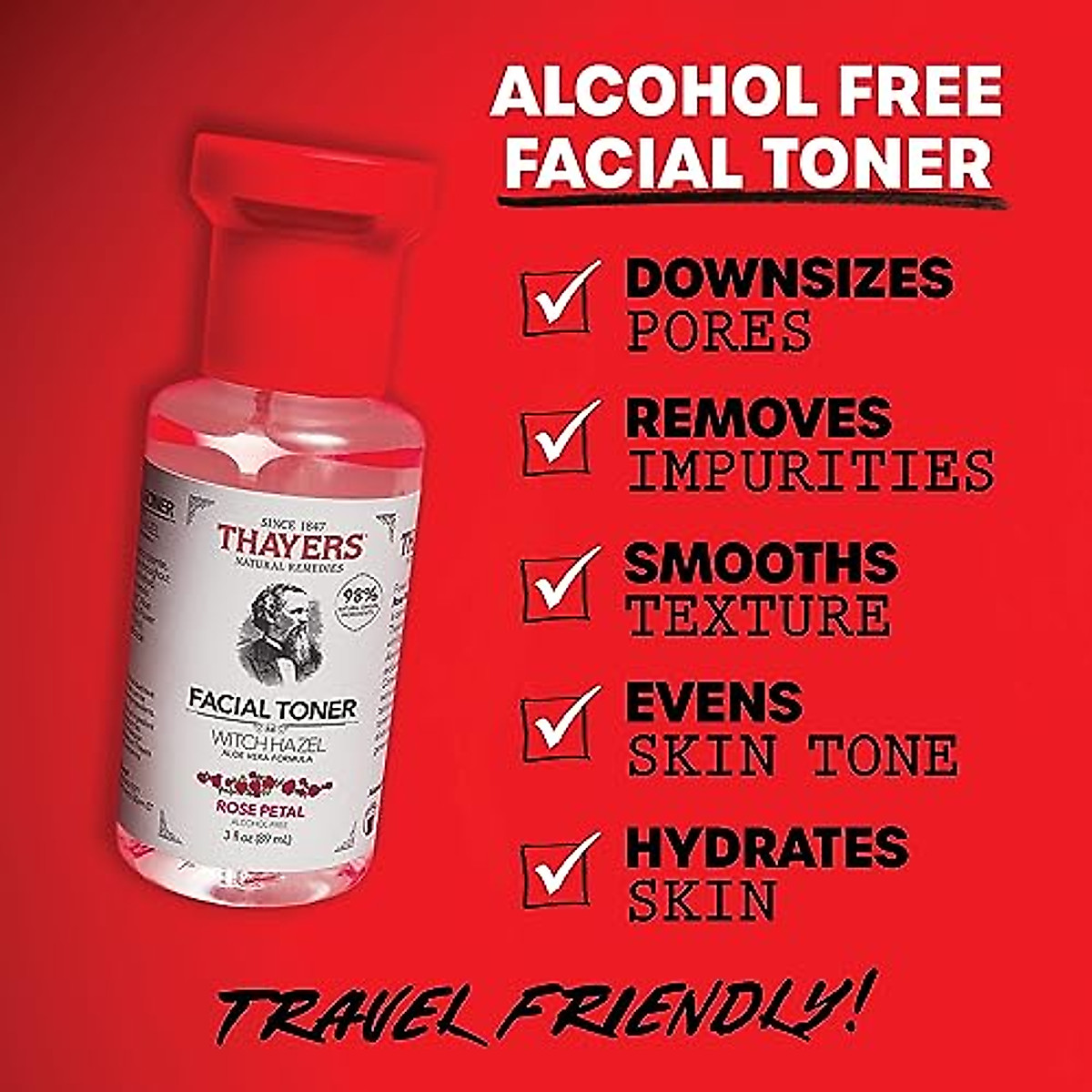 Thayers Alcohol-Free Rose Petal Witch Hazel Facial Toner for Glowing Skin, Soothing, Hydrating, Refreshing Toner for Normal and Combination Skin, 3oz