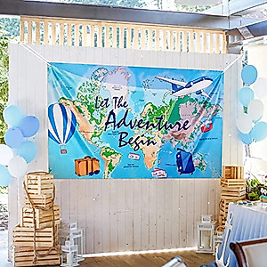 Bon Voyage Birthday Party Backdrop - 73'' X 43'' Travel Themed Party Decorations Supplies Around The World Photo Background Adventure Time Banner for Graduation Baby Shower Going Away