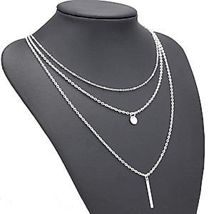 fxmimior Multilayer Necklace 3 Tier Pendant Long Chain Women Accessories(silver)