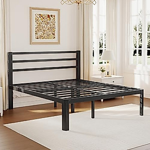 Woozuro California King Bed Frame with Headboard, 14 Inch Heavy Duty Metal Platform Bed Frames No Box Spring Needed, Round-Corner Leg Design Mattress Foundation, Easy Assembly, Noise Free, Black