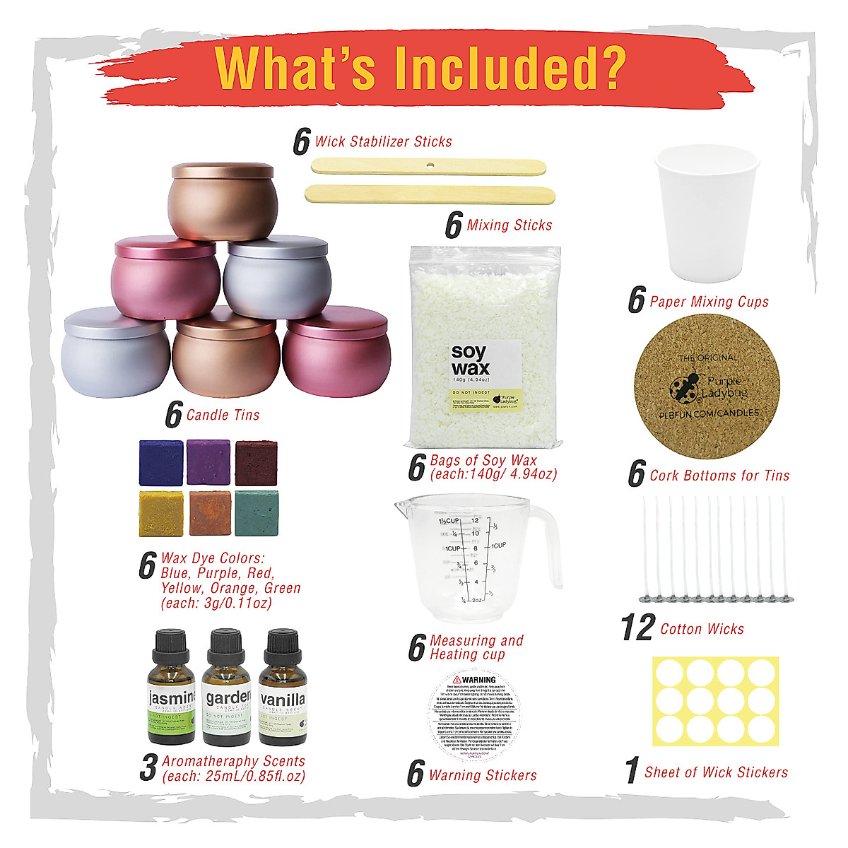 PURPLE LADYBUG Easy & Complete Candle Making Kit with Essential Oils - DIY Arts and Crafts for Adults Women - Full Candle Making Kits for Beginners & Teens - Make Your Own Scented Candles Gifts