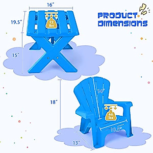 COSTWAY Kids Outdoor Table & Chair Set, Toddler Play Table with 2 Adirondack Chairs, 3 Pcs Kids Backyard Furniture, Stackable Design for Saving Space, for Beach, Garden, Lawn (Blue)