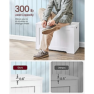 VASAGLE Storage Chest, Storage Bench, Entryway Bench with 2 Safety Hinges, Shoe Bench, Modern Style, 15.7 x 29.9 x 18.9 Inches, for Entryway, Bedroom, Living Room, White ULHS11WT