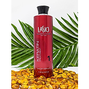Lasio Keratin Treatment One Day Formula – Infused with Amber Extract – Lightweight Conditioner – Frizz Free – Reduce 90% Curls Quickly – Fume Free – Professional Salon Level Grade – 35.27 Fl. Oz