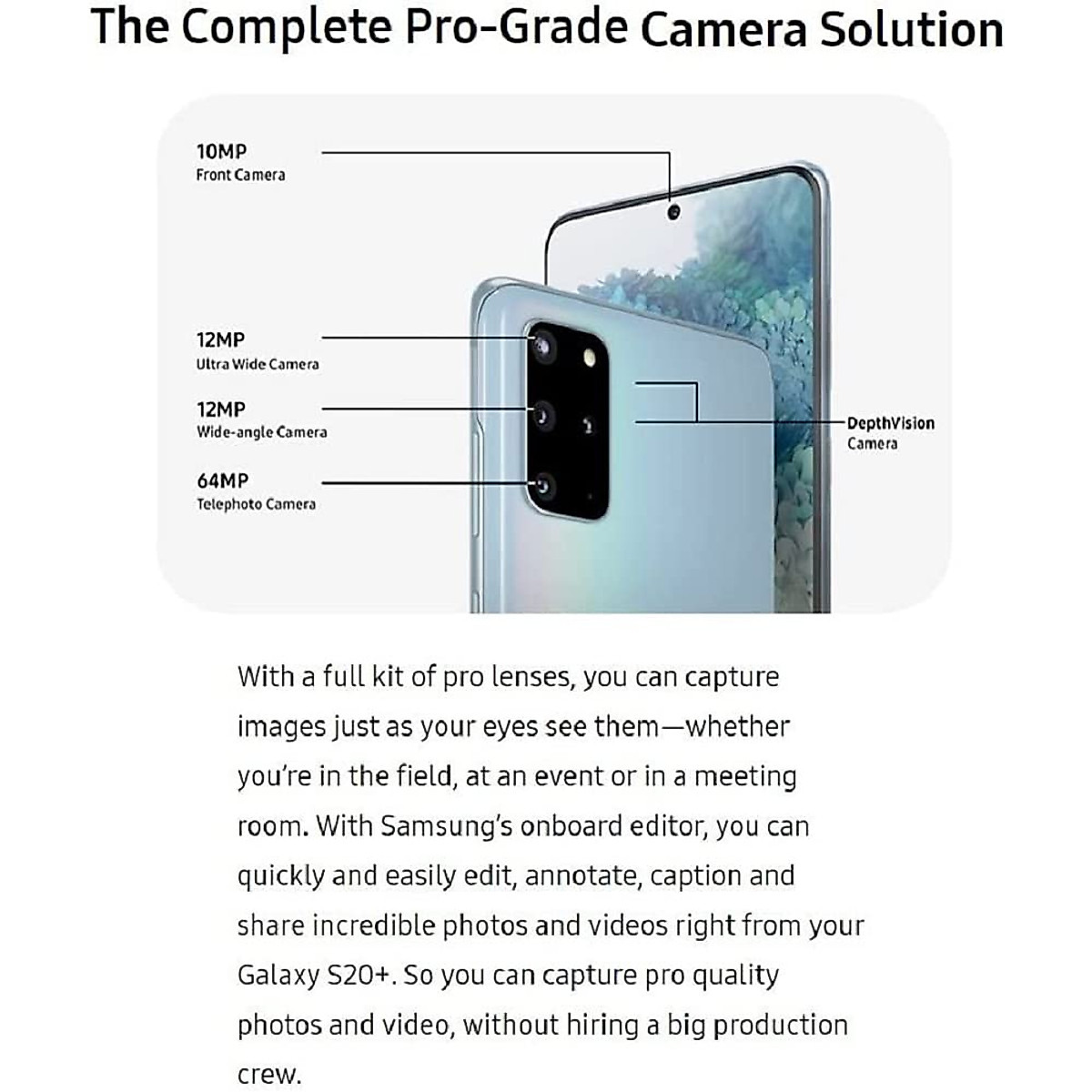 Samsung Galaxy S20+ 5G, US Version, 128GB, Cloud Blue for GSM (Renewed)