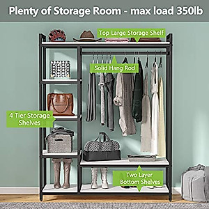Tribesigns Free-standing Closet Organizer with 6 Storage Shelves and Hanging Bar, Large Standing Clothes Garment Rack(White)