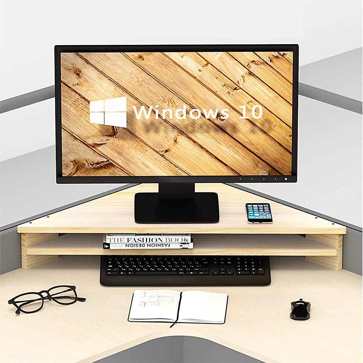 SUNDAY HOME Desk Computer Monitor Corner Stand Wooden, 2 Tier Solid Wood Monitor Riser Desk Organizers Rack Natural Wood (Size : 79CM)