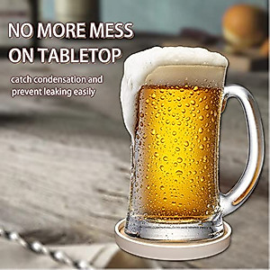 Senstap Wooden Coasters for Drinks Coffee Table, Round Drink Coasters with Holder, Set of 5 Cup Mat for Tabletop Protection, Cup Coaster with Lip 4-inch, White