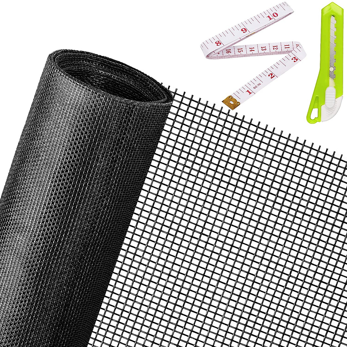 Replacement Window Screens, 48X118 Inch Durable Window Screen Mesh for Patio Porch Door Windows, DIY Adjustable Fiberglass Screen Repair Kit Sliding Net Roll Pet, Black by Ouskr