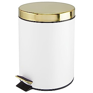 mDesign Pedal Bin — Metal Waste Bin with Pedal, Lid and Plastic Bucket Insert — Perfect for Bathroom, Kitchen, and Office — Household Rubbish Bin with Ergonomic Design — White/Gold