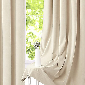 Haperlare Cream Velvet Curtains 84 inches Bedroom Room Darkening Curtains Luxurious Velvet Fabric Thermal Insulated Noise Absorb Window Dressing Christmas Decor for Party Film Room, 2 Panels