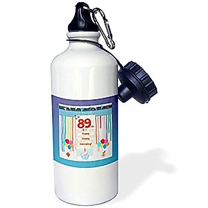 3dRose Image of 89th Birthday Tag, Cupcake, Candle, Balloons, Gift,... - Water Bottles (wb_360024_1)