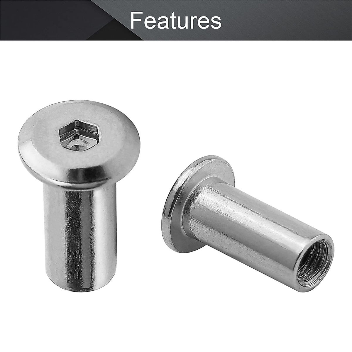 MroMax M6x17mm Nickel Plated Iron Insert Nut Rivet Hex Socket Head Nuts Screw Post Mounting for Furniture Installation Nickel Tone 30Pcs