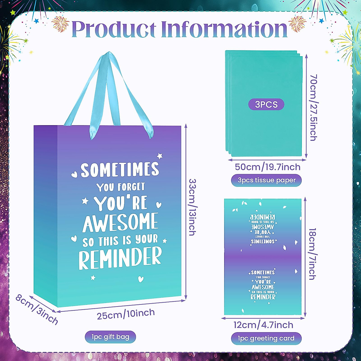 13'' Appreciation Gift Bag Reminder You are Awesome Gift Bag Thank You Gift Bag with Tissue Paper Card Inspirational Gift Bag Good Luck Gift Bag for Employee Teacher Men Women Staff Birthday Christmas