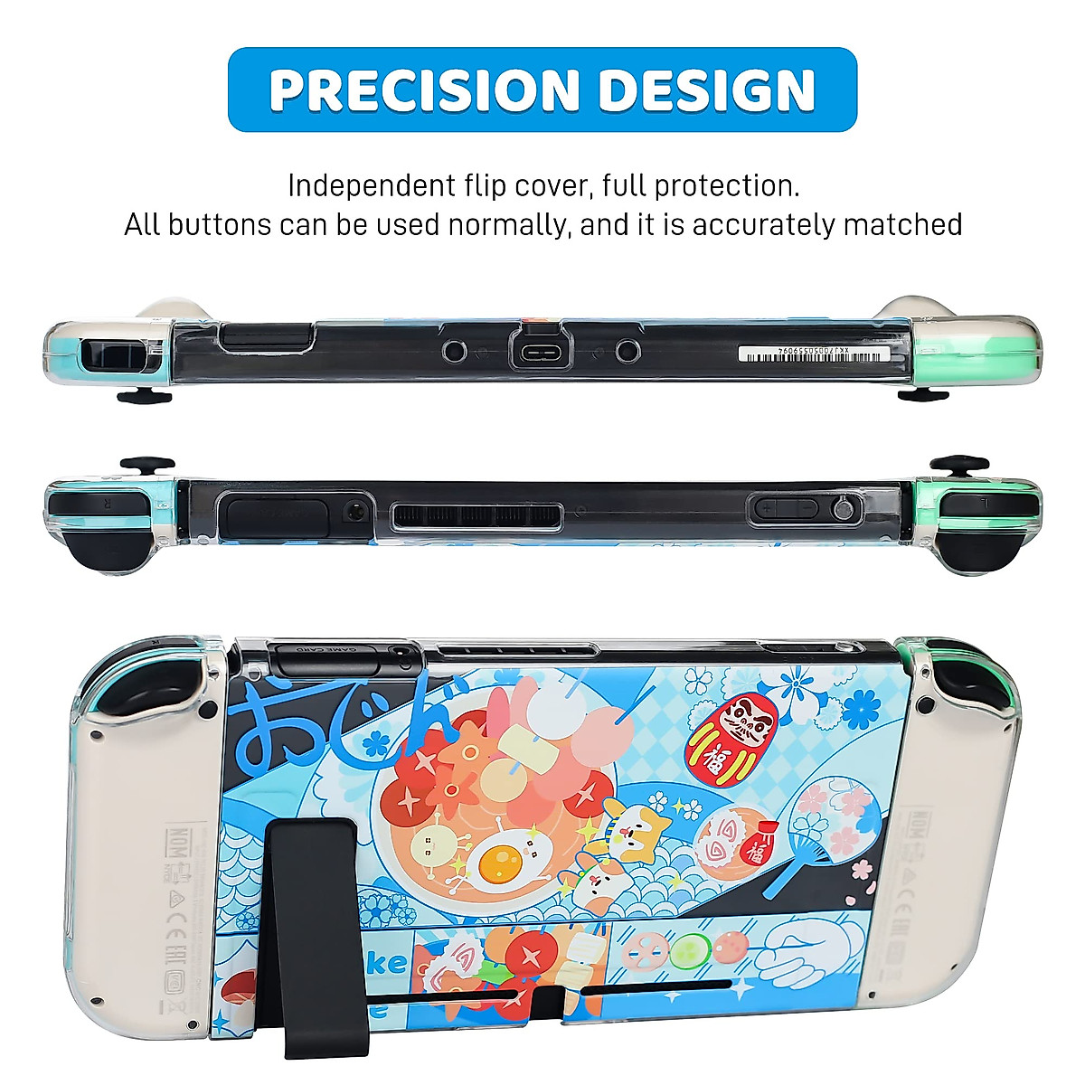 Cute Dockable Case for Nintendo Switch, FANPL Cover Case Compatible with Switch Console and Joy Con Controller, Comfortable Hard PC Shell, Blue Switch Skin Accessories for Girls - Cute Cuisine Pattern