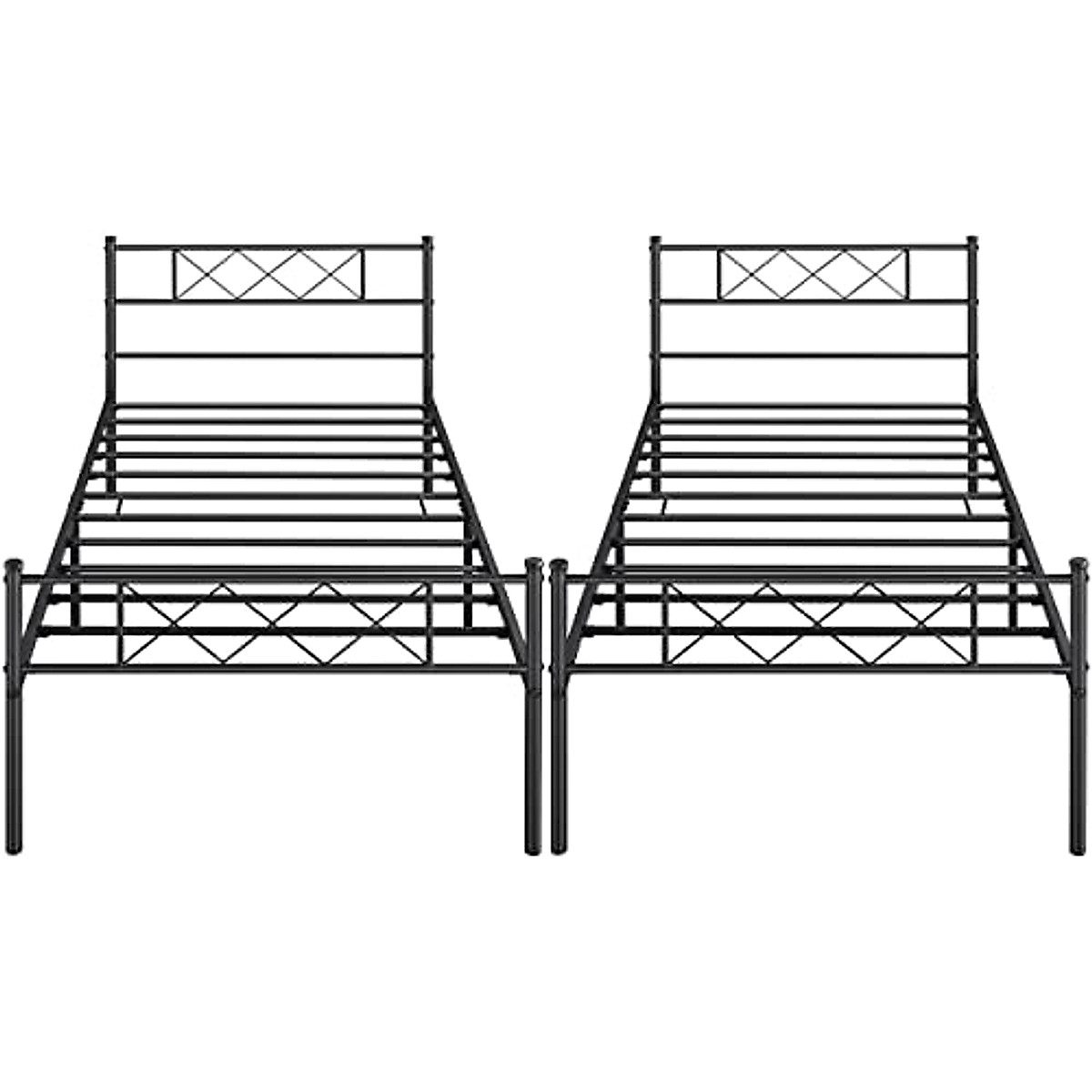 Yaheetech Black Twin Metal Platform Bed Frame Mattress Foundation with Headboard and Footboard Under Bed Storage Steel Slats No Box Spring Needed 2Pcs